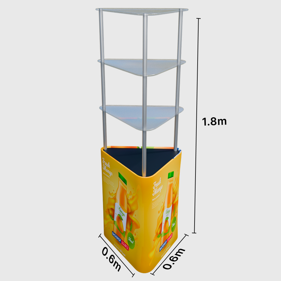 Boost Sales: Triangular Counter Display with Triple Shelves